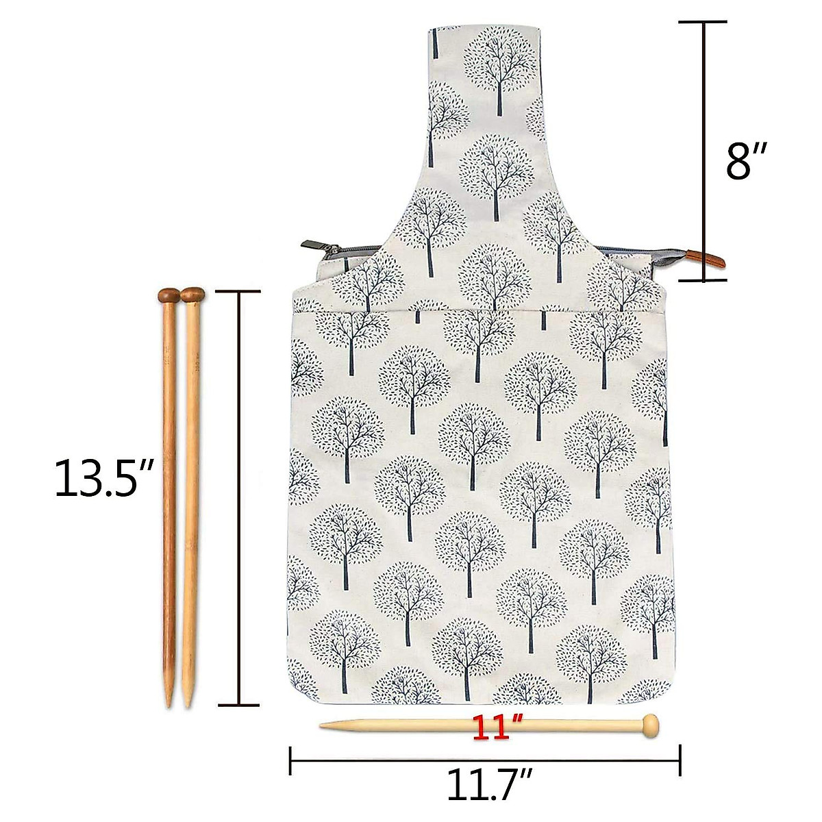 Teamoy Knitting Bag, Canvas Yarn Tote Project Bag for Knitting Needles, Yarn and Crochet Supplies, Perfect Size for Knitting on The Go, Tree