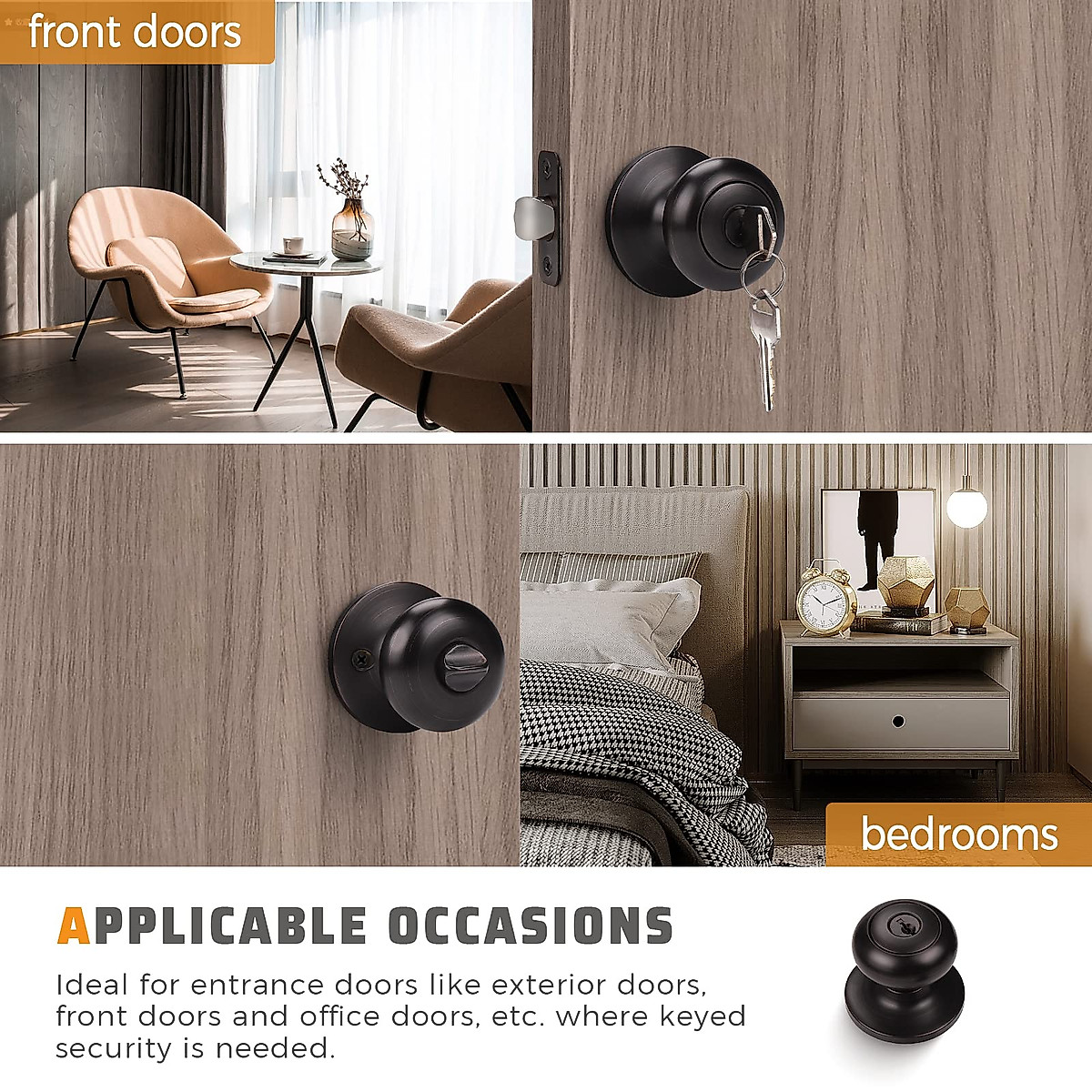 KNOBWELL 5 Pack Keyed Entry Door Knobs with Same Keys, Modern Door Knob Keyed Alike, Exterior Locking Door Knobs with Keys, Oil Rubbed Bronze