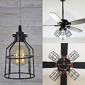KastLite Metal Bulb Guard - Adjustable Lamp Base for Ceiling Fans - Pendant String Light Vintage Lamp Shade Cover - Wire Fixture Cage - Farmhouse Light Fixture - 4 Lamp Cages for Pendant String Lights
