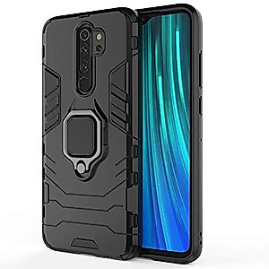 DWAYBOX Case for Xiaomi Redmi Note 8 Pro Ring Holder Iron Man Design 2 in 1 Hybrid Heavy Duty Armor Hard Back Case Cover Compatible with Xiaomi Redmi Note 8 Pro 6.53 Inch (Black)