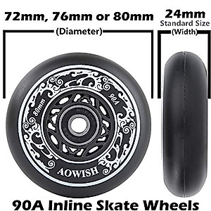 AOWISH 4-Pack Inline Skate Wheels Outdoor Asphalt Formula 90A Aggressive Blades Roller Skates Replacement Wheels with Speed Bearings ABEC 9 and Floating Spacers (Black, 80mm)