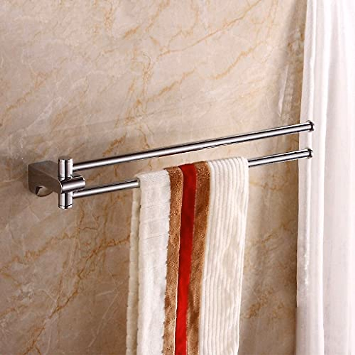 2-Arm Rotating Thicken Bathroom Towel Holder, Wall Mounted Towel Hanger Rack Kitchen Home Storage Towel Rack Bath Towel Holder Bathroom Item Rack/Sier