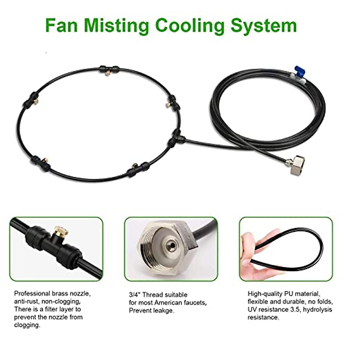 Leefasy Outdoor Fan Misting Kit Water Mister Spray for Cooling for Garden Patio Connects to Any Outdoor Fan