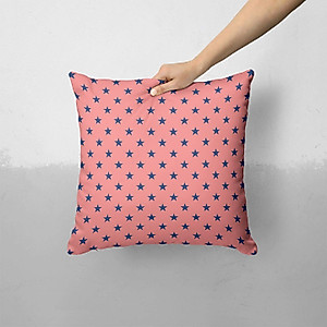 iiRov Navy Stars Over Coral Pattern - Custom Decorative Home Decor Indoor or Outdoor Throw Pillow Cover for Sofa, Bed or Couch Cushion (Pillow CASE Cover ONLY)