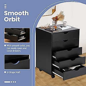 NEWBULIG 5 Drawer Storage Organizer, Wood File Cabinets with Wheels, Large Printer Stand for Home Office Study Dressing Room
