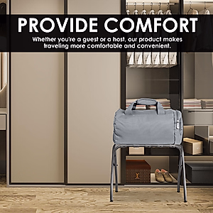 Luggage Rack l Hotel-Quality Durable Steel Folding Suitcase Stand for Guests and Travelers l Keeps Luggage Organized and Off the Floor l Set of 2 l GRAY