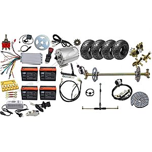 YC Yier 29" Go Kart Rear Axle Kit +Front Steering Shaft Assembly+ Brake + 13x5.00-6" Wheels Tires +48V 1800W Brushless Electric Motor Kit +24Ah Battery for Go Kart ATV Quad Buggy Drift Trike 4 Wheeler