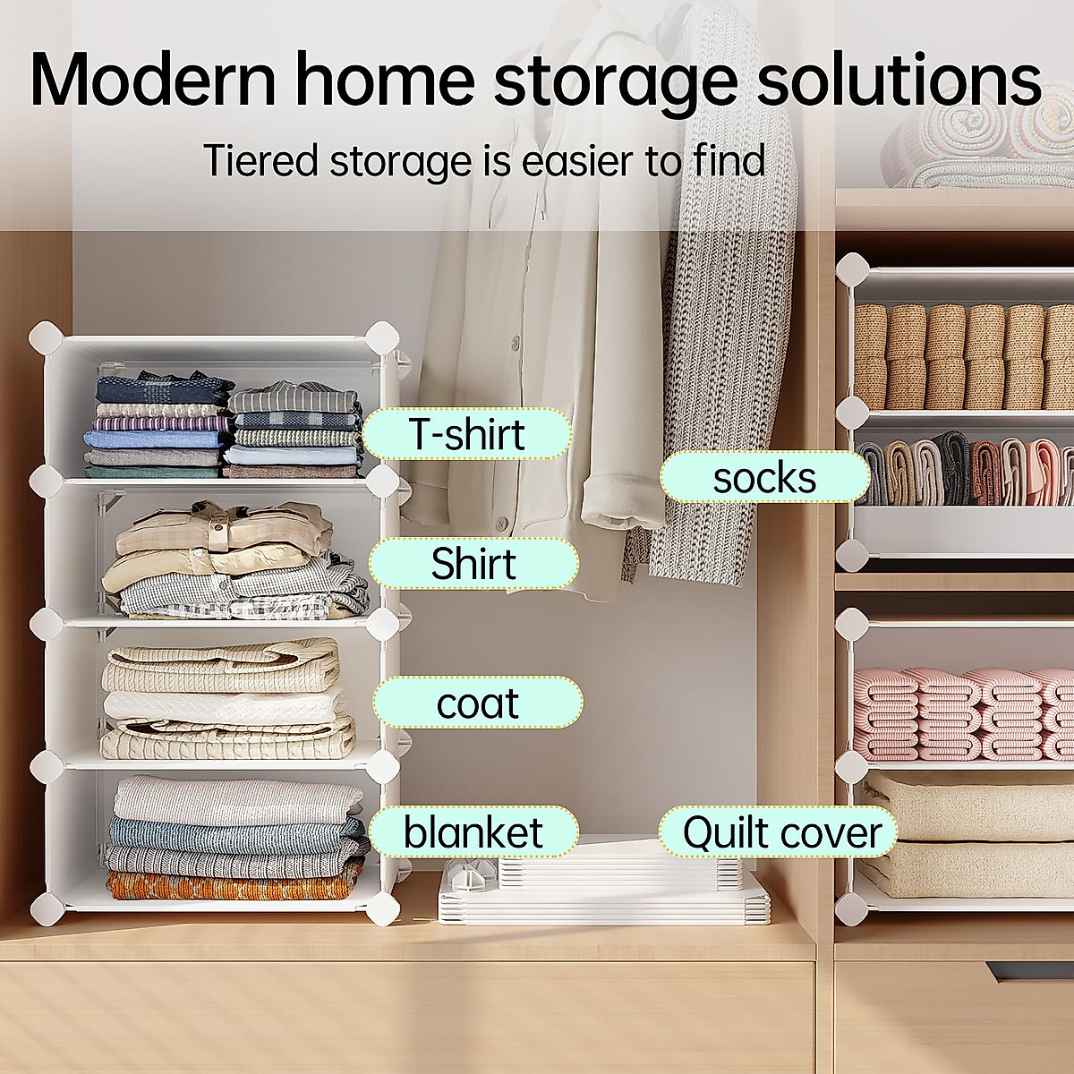 VIPZONE 4 Tier Closet Shelf, 12 inches Deep Stackable Closet Storage Shelves for Clothes,Easy Assembly Organizer Plastic Shelf Rack for Bedroom,White