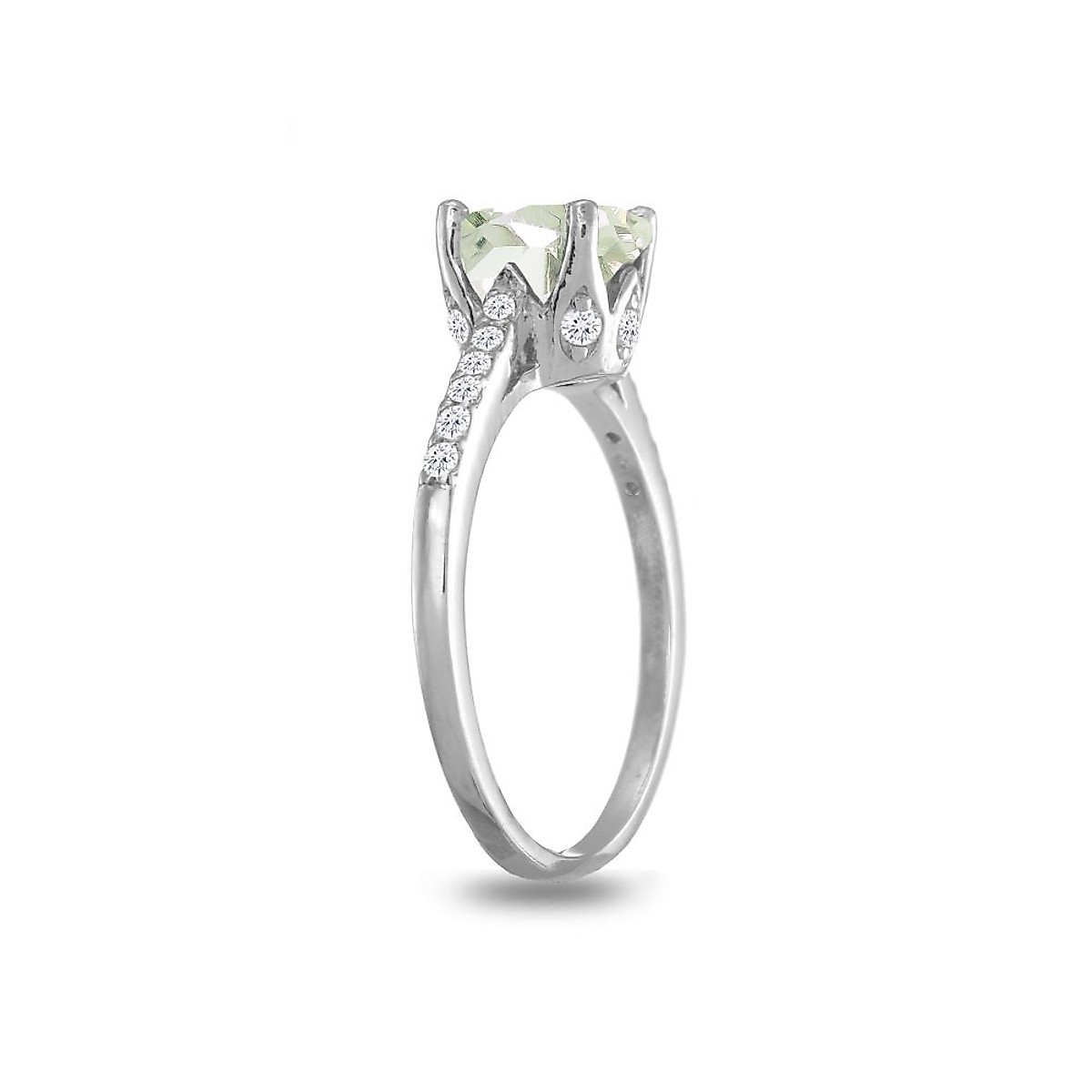 GemStar USA Sterling Silver Green Amethyst and White Topaz Oval Crown Ring, Size 6