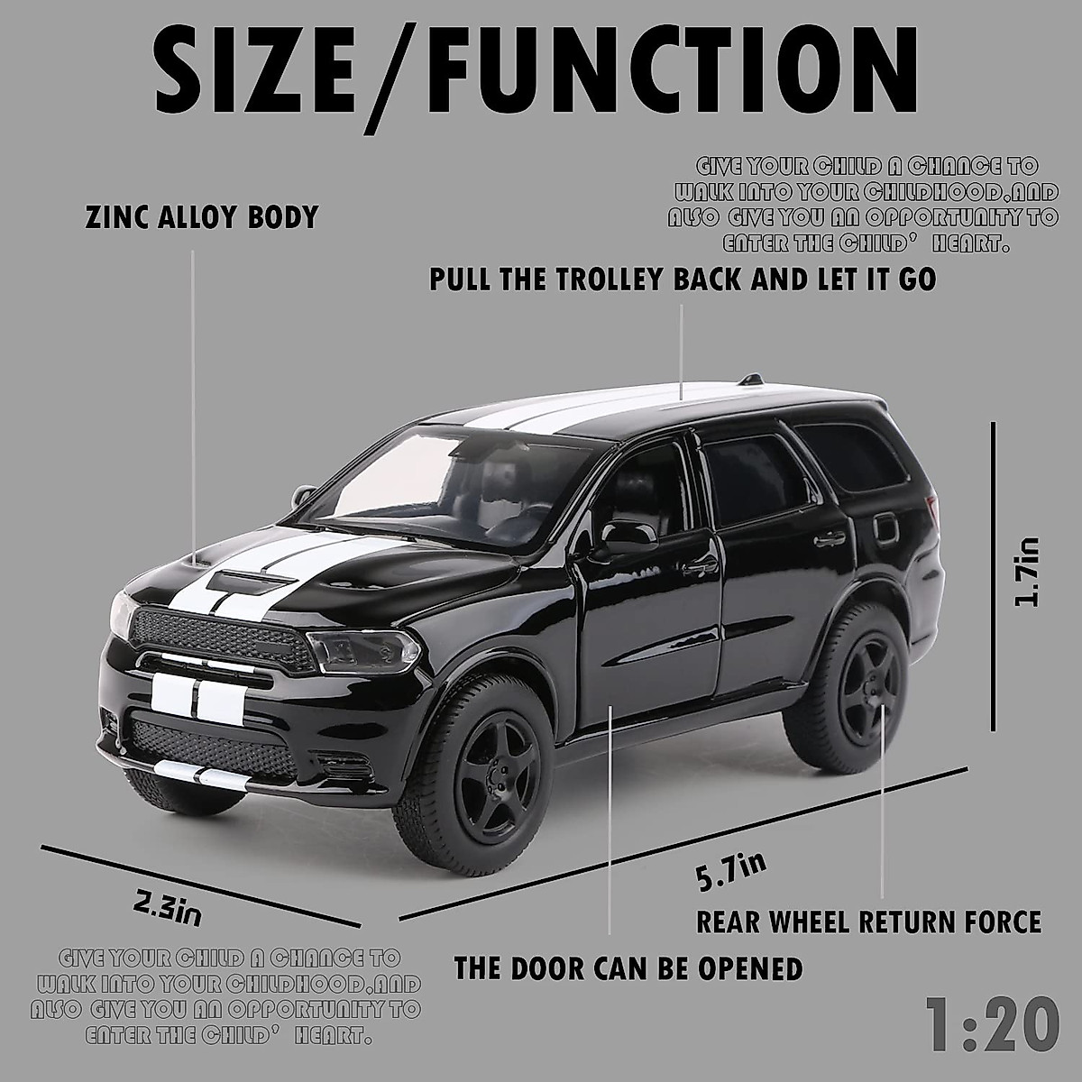 COOLPUR 1/36 Scale Durang Car Model Off-Road Diecast Toy Vehicle Zinc Alloy Metal Pull Back Powered Vehicles Mode for Kids,Adult,Boyfriend Gift(Black)