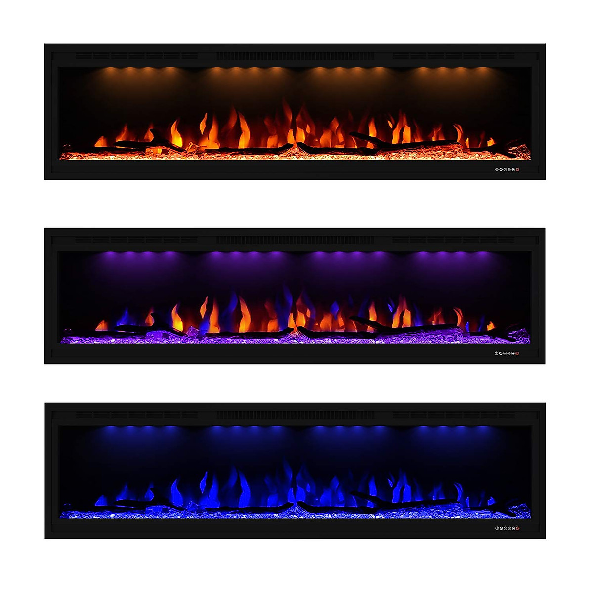 Valuxhome Electric Fireplace, 60 Inches Fireplace, Recessed and Wall Mounted Fireplaces for Living Room with Remote, Overheating Protection, Logset and Crystal, Touch Screen, 1500W/750W, Black