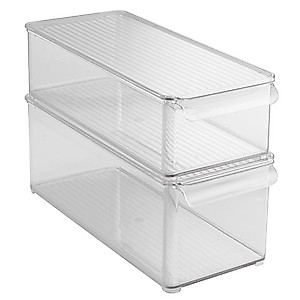 iDesign Plastic Refrigerator and Freezer Storage Bin with Lid, BPA-Free Organizer for Kitchen, Garage, Basement, 6" x 6" x 14.5", Clear