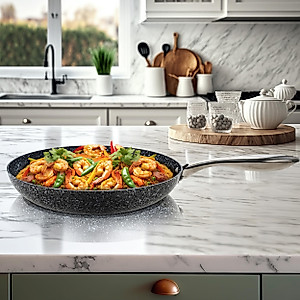 Potted Pans Nonstick Frying Pan Set - 3 Piece Induction Bottom Breakfast Skillets Classic Granite - 8 Inches, 9.5 Inches, 11 Inches