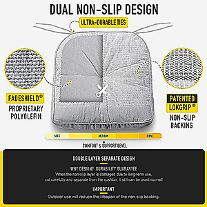 SUNROX Memory Foam Non Slip Rocking Chair Cushion, FadeShield Water Resistant Thicken Durable Tufted Pads, Set of Seat & Back Cushion with Ties for Indoor/Outdoor Rocker, 2 Piece, Heather Grey