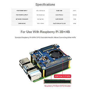 Waveshare PoE HAT (B) Power Over Ethernet HAT Supports Raspberry Pi 3B+ and 4B, 802.3af PoE Network