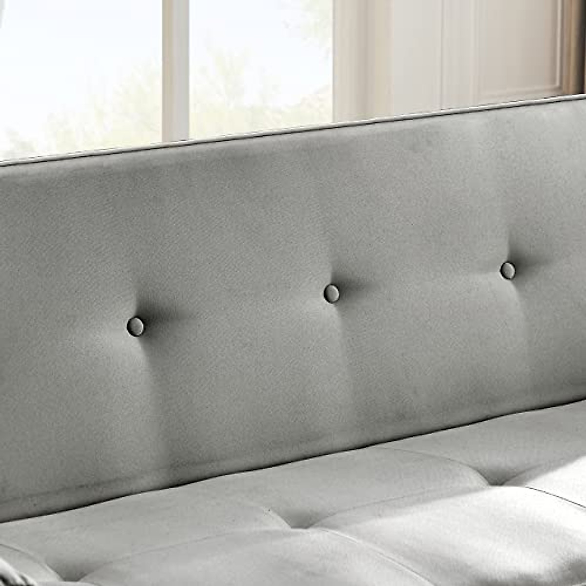 Verfur Upholstered Futon Sofa Bed for Small Spaces,74.4" Button Tufted 3 Seater Convertible Sleeper Couches Loveseat for Living Room,Bedroom and Office, Light Gray Comfy Linen