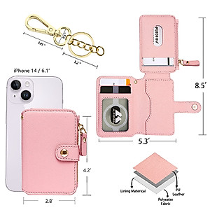 Keychain wallet with ID Window, Credit Card Holder with Zipper Card Wallet Women with Gift Box Packing(Light Pink)