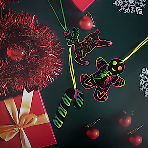 48 Pcs Christmas Scratch Art for Kids, Snowman Elk Rainbow Scratch Paper Angel Bell Christmas Crafts for Kids Christmas Party Favors Supplies Gifts DIY Decoration