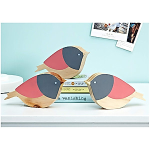 Wooden Bird Statue Sculpture Nursery Room Decor Red Bird Tabletop Figurine Home Decoration Handmade Premium Kids Gifts