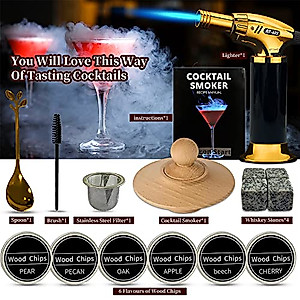 Longing Home Cocktail Smoker Kit, Whiskey Smoker Kit with 6 Kind Wood Chips, Bourbon Smoker Kit, Smoked Old Fashioned Kit, Gift For Father,Husband and Boyfriend (No Butane)