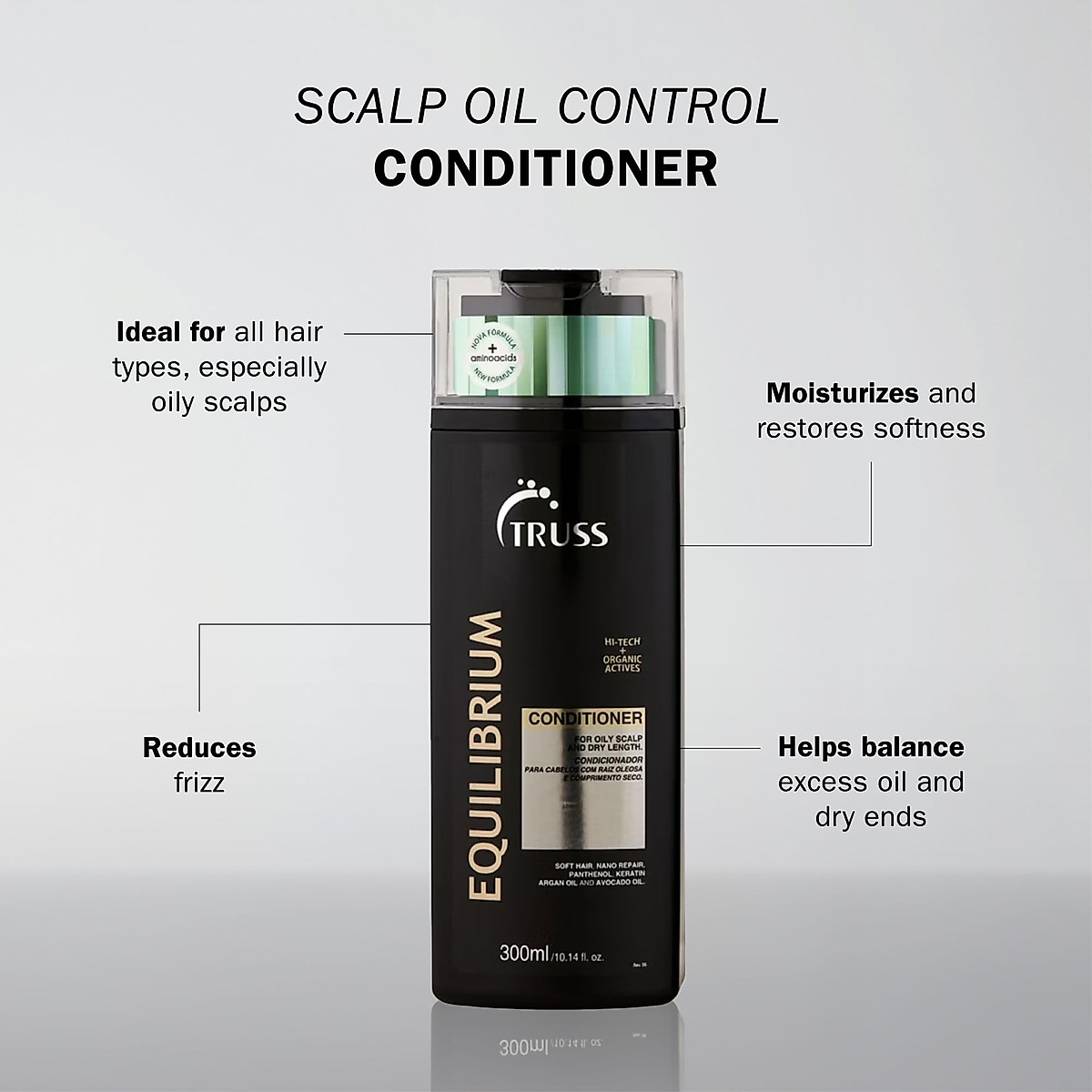 TRUSS Equilibrium Hair Conditioner - Powerful Hair Repair in a Hydrating Conditioner for Damaged Hair - Reduce Excess Oil While Strengthening + Detangling Strands - (300 ml)