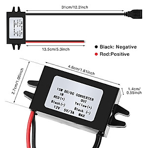 12V to 5V DC Converter Buck Module USB Output Power Adapter DC Power Adapter Converter DC to DC Regulator Car Power Converter(8 Pieces)