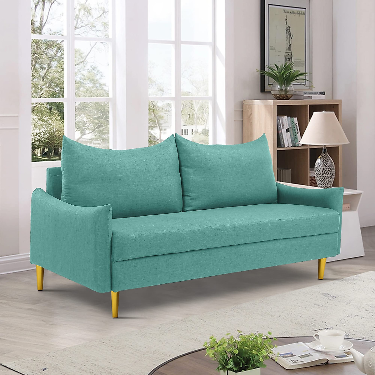 Hdxdkog Loveseat Sofa, 67'' Mid Century Modern Small Love Seat for Small Space, Upholstered 2 Seater Sofa Comfy Couch Furniture for Living Room, Bedroom Apartment (Green)