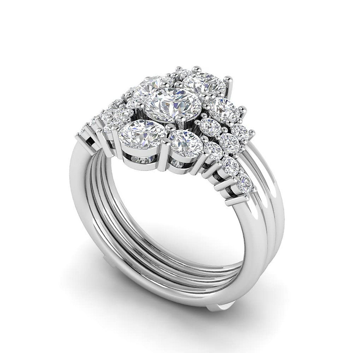 TwoBirch Floral Design Ying Yang Ring Guard and Engagement Ring Bridal Set (2 Rings) Diamond Simulant White Gold (Size 9)