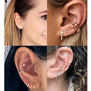 Masedy 15 Pairs 20G 316L Stainless Steel CZ Stud Earrings for Women Men Cartilage Screwback Earring Set 2mm