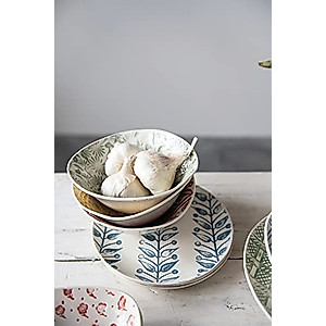 Creative Co-Op Hand-Painted and Debossed Stoneware Platter Serving Tray Serveware, 12.25", Blue & White