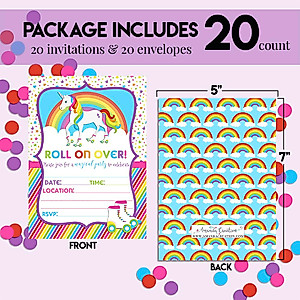 Colorful Unicorn Rainbow Roller Skating Birthday Party Invitations, 20 5x7 Fill In Cards with Twenty White Envelopes by AmandaCreation