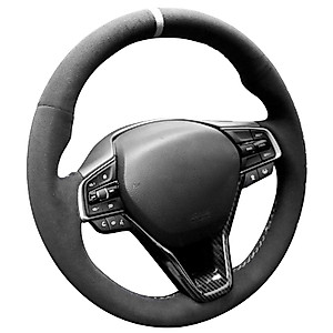 Alfanxi Hand Stitch Alcantara Steering Wheel Cover Compatible with Honda Accord Hybrid Insight 2018-2023 (White Stripe)