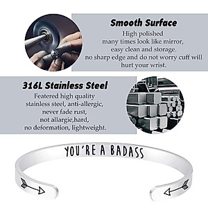 Fesciory Inspirational Bracelets for Women,Stainless Steel Engraved Personalized Positive Mantra Quote Keep Going Cuff Bangle College Graduation Encouragement Gifts for Her (YOU'RE A BADASS)