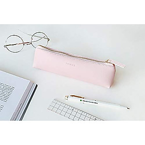 Doraking Pencil Bag Pen Case Cosmetic Makeup Bag Pen Pencil Stationery Pouch Bag Case/PU Leather Small Pencil Pouch Students Stationery Pouch Zipper Bag for Pens, Pencils, Markers (Pink)