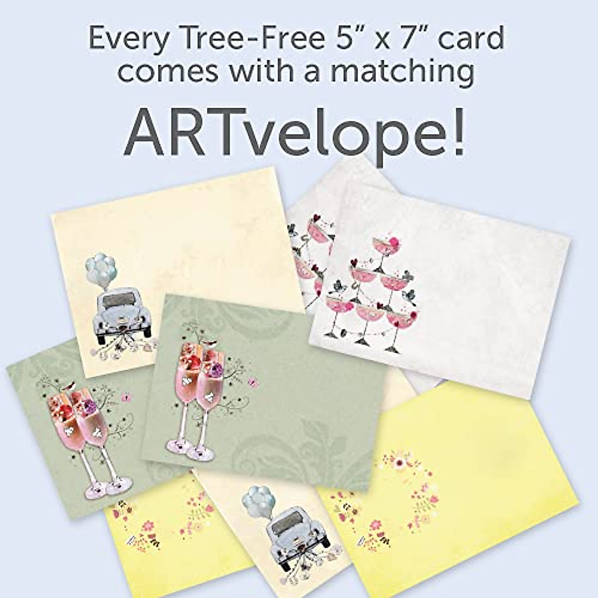 Tree-Free Greetings Wedding Greeting Cards Assortment - 4 Unique Congratulations Designs - Pack of 8 Individual Cards + Matching Envelopes, 5" x 7" (GA31462)