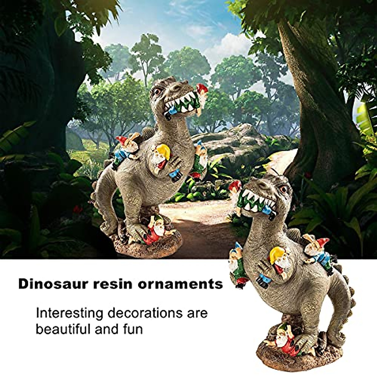 XHSP Dinosaur Eating Elves Garden Statue, Outdoor Decoration, Outdoor Terrace, Lawn, Courtyard Art Decoration, Garden Gift (Small, Light Color)