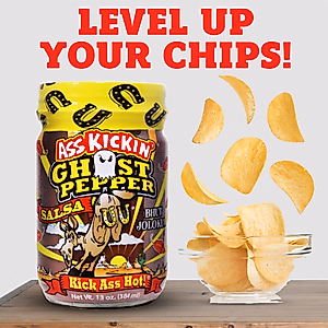 ASS KICKIN' Ghost Pepper Spicy Salsa - 13 oz - Premium Gourmet Spicy Hot Salsa for Tortilla Chips, Veggies, and Breakfast Burritos – Perfect Stocking Stuffers or Christmas Gifts - Try if you Dare!