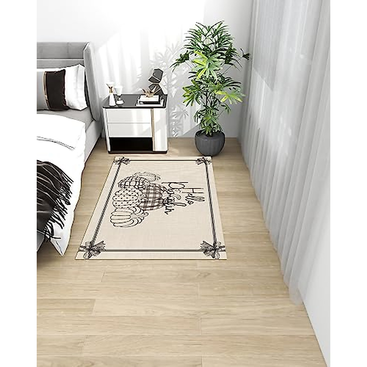 Thanksgiving Fall Large Rectangular Area Rugs 5' x 7' Living Room, Boho Polka Dot Pumpkin Black Gingham Durable Non Slip Rug Carpet Floor Mat for Bedroom Bedside Outdoor