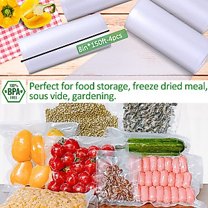 Vacuum Sealer Bags Roll 4 Pcs 8" x 150' Rolls (Total 600 feet) Vac Seal Bags for Food Saver Storage, Meal Saver Freezer Vacuum Sealer Bags, Sous Vide Bags Vacuum Sealer, Non-BPA Vacuum Sealer Bags
