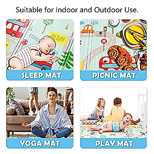 Gentle Monster Baby Play Mat, Extra Large Foldable Play Mat for Baby, Portable Baby Crawling Mat, Waterproof Non Toxic Anti Slip Soft Foam Reversible Playmat for Toddlers and Kids 77" x 70"