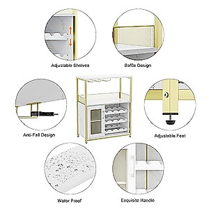 GAOMON Wine Bar Cabinet with Removable Wine Racks and 1 Drawer,Bar Cabinet with Glass Holder and Mesh Door for Liquor and Glasses(Gold)