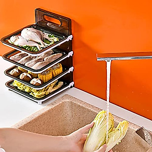 ZYLLZY Kitchen Side Dish Organization Rack, Wall Mounted Food Sorting Tray, Multilayer Food Sorting Tray, 4 Layers Storage Tray Collapsible Side Dish Stacking Storage for Hotpot Kitchen(Grey)