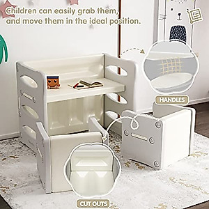 Benarita Kids Table and 2 Chairs Set, Plastic Activity Table for Toddler Reading, Arts, Crafts, Homework, Montessori Furniture with Storage Space for Playroom Snack Time, Gift for Boys & Girls