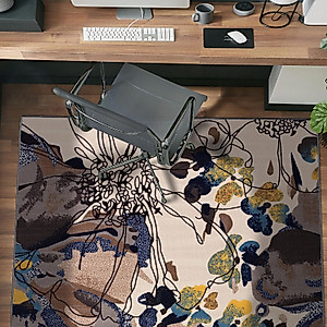 Rugshop Modern Bright Flowers Non-Slip (Non-Skid) Area Rug 5 X 7 (5' 3" X 7' 3") Cream