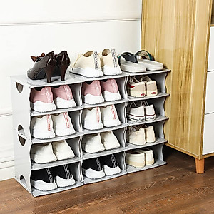 LGAQCOX 2 Pcs of 4 Tier Shoe Rack, Free Standing Shoe Racks for Closet, Free-Combination Narrow Shoe Storage Organizer for Bedroom & Entryway, Space Saver Stackable Shoe Shelf,Easy Assembly Clean,Grey