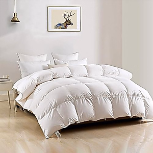 DWR Luxury King Goose Feathers Down Comforter, Ultra-Soft Egyptian Cotton Cover, 750 Fill Power Medium Weight for All Season Hotel Style Fluffy Duvet Insert with Ties (106x90 Inches, White)