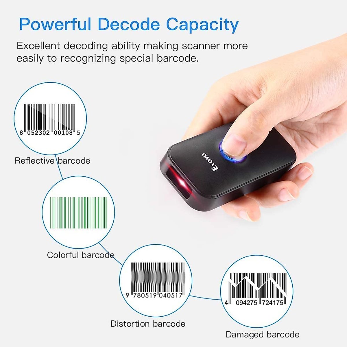 Eyoyo Wireless 1D Barcode Scanner Bluetooth, 2.4G Wireless & Wired 3-in-1 Bar Code Scanner Portable USB 1D ISBN Book Reader, Compatible with Tablet iPhone iPad Android Windows Mac OS(Pink)