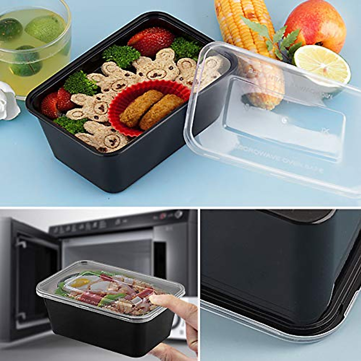 JMUSTTBO 50 Pack Food Storage Containers, Disposable Plastic Bento Lunch Boxes Meal Prep Containers with Lids for Microwavable Freezer Safe (750ml/25oz)