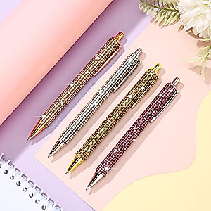 4 Pcs Rhinestone Metal Ballpoint Pens Bling Bling Pens Black Ink Pens Diamond Pen Big Crystal Ballpoint Pens 4 Pcs 1.0mm Pen Refills for Kids Students Teachers Gift (Gold, Silver, Pink and Rose Gold)