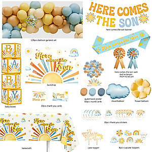 Here Comes the Son Baby Shower Decorations for Boy, Sun Theme Baby Shower Decoration, Boho Sun Baby Shower Party Supplies, It's A Boy Gender Reveal Décor, Retro Sun You Are My Sunshine Baby Shower